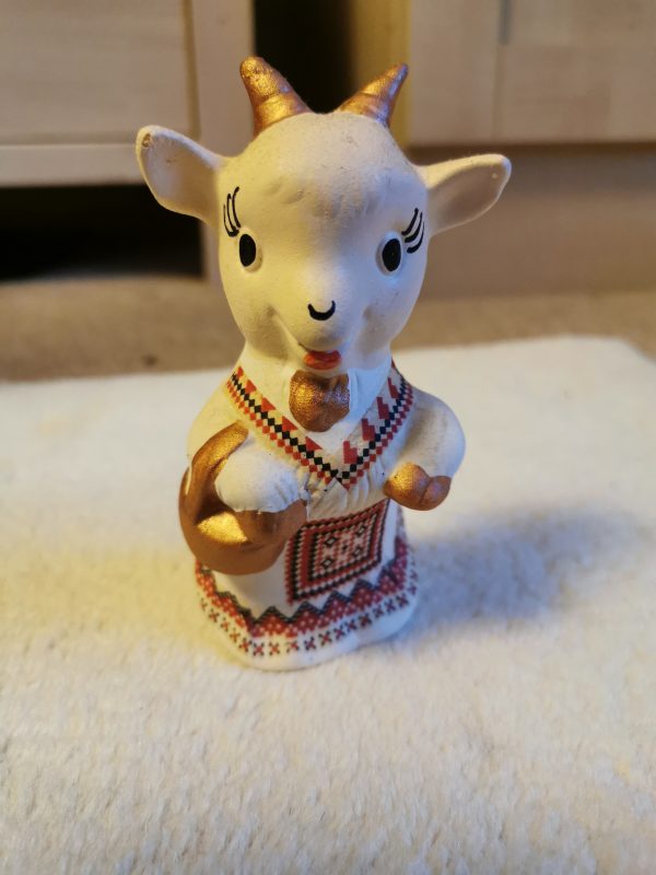 Handmade Russian Goat With Basket Figurine – Vintage Hereford